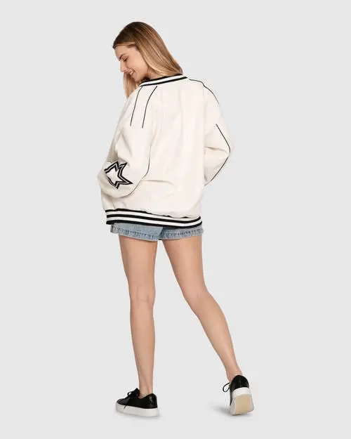 BELLE & BLOOM Hold Me Close" Letterman Bomber Jacket