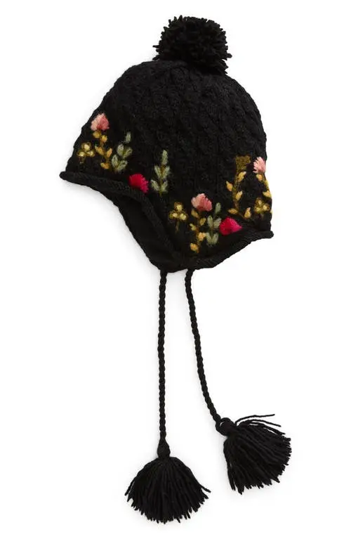 FRENCH KNOT Meadow Wool Pompom Beanie - Black