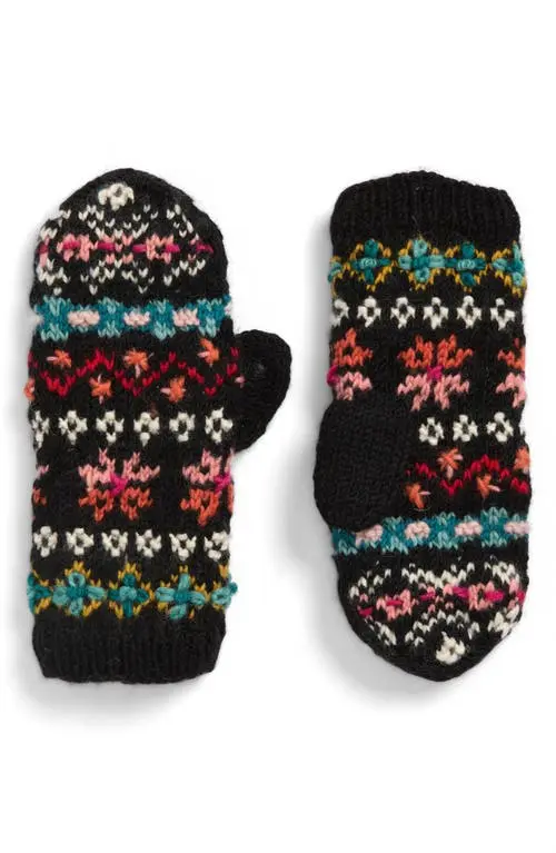 FRENCH KNOT Hand Knit Wool Mittens - Black