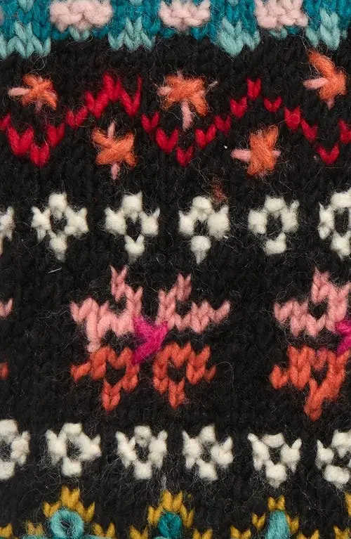 FRENCH KNOT Hand Knit Wool Mittens - Black