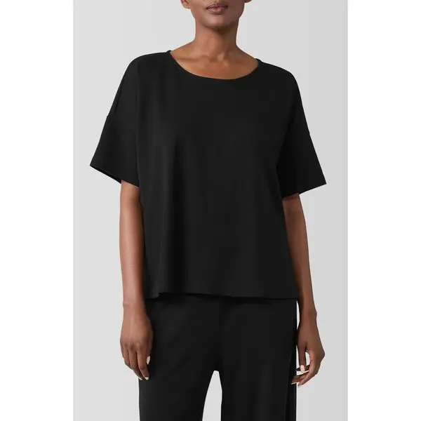 Eileen Fisher Boxy Organic Cotton Pajama Top - Black