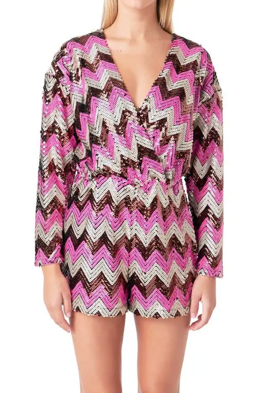 Endless Rose Chevron Sequin Romper - Multi