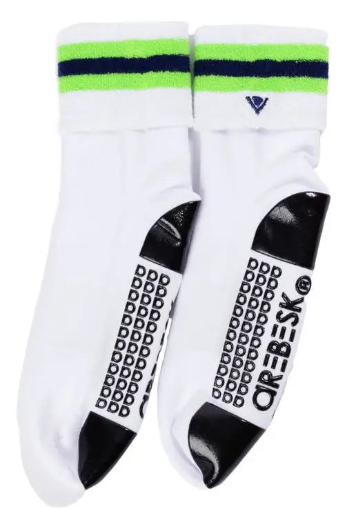AREBESK Foldover Terry Grip Quarter Socks - White