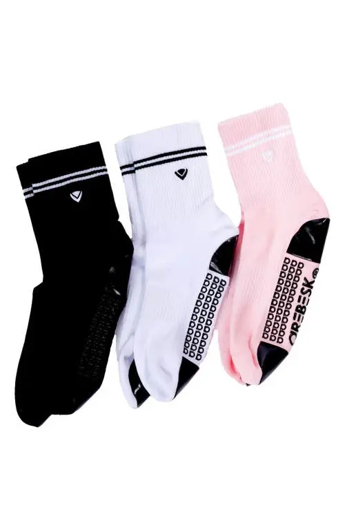 AREBESK Classic Assorted 3-pack Grip Crew Socks - White/ Black/ Pink