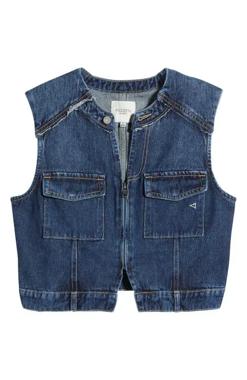 HIDDEN JEANS Zip Front Crop Denim Vest