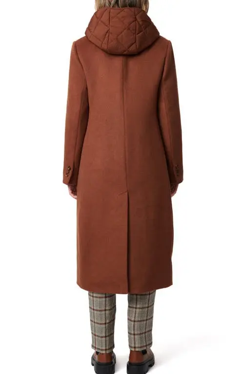 Bernardo Long Coat With Hooded Quilted Bib - Tobacco