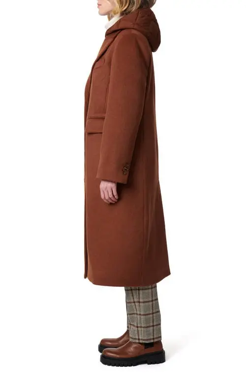 Bernardo Long Coat With Hooded Quilted Bib - Tobacco