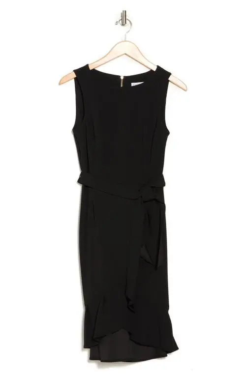 Calvin Klein Sleeveless Belted Ruffle Bottom Dress - Black | Editorialist