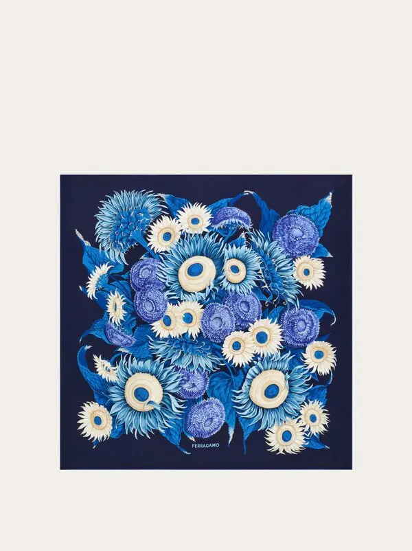 FERRAGAMO Sunflower Print Silk Scarf - Blue