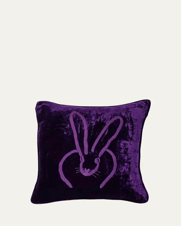 HUNT SLONEM Hand Embroidered Velvet Decorative Pillow, 18" Square - Violet