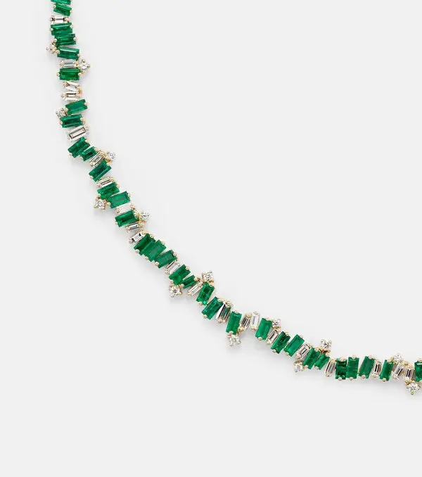 SUZANNE KALAN Bold Burst 18kt Yellow Emerald And Diamond Tennis Necklace