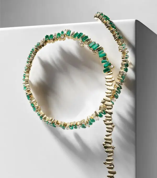 SUZANNE KALAN Bold Burst 18kt Yellow Emerald And Diamond Tennis Necklace