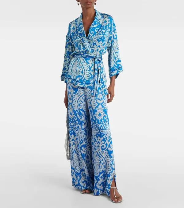 Poupette St Barth Clea Printed Wide-leg Pants - Blue