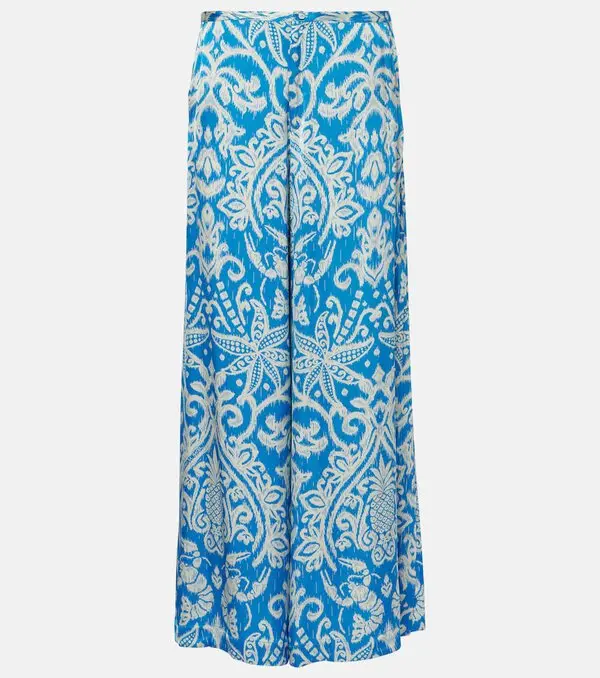 Poupette St Barth Clea Printed Wide-leg Pants - Blue