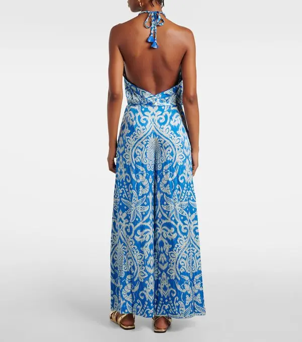 Poupette St Barth Clea Printed Wide-leg Pants - Blue