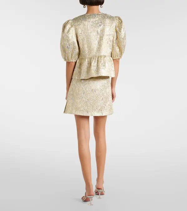 GANNI Brocade Puff-sleeve Top - Metallic
