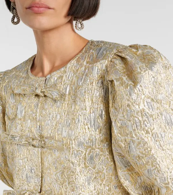 GANNI Brocade Puff-sleeve Top - Metallic