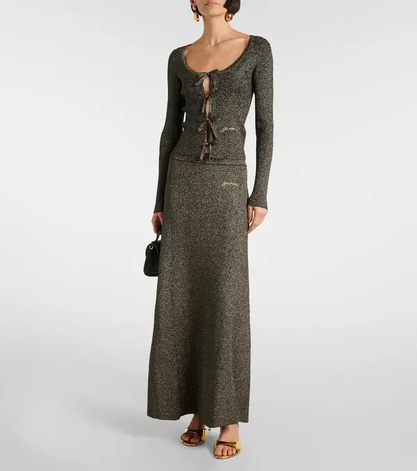 GANNI Ribbed-knit Lamé Maxi Skirt