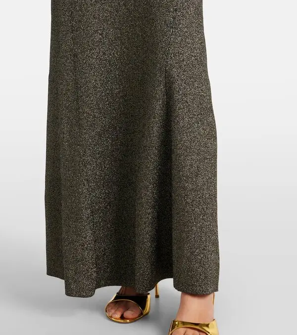 GANNI Ribbed-knit Lamé Maxi Skirt