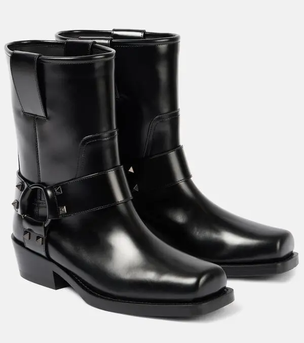 Valentino Garavani Rockstud Leather Biker Ankle Boots