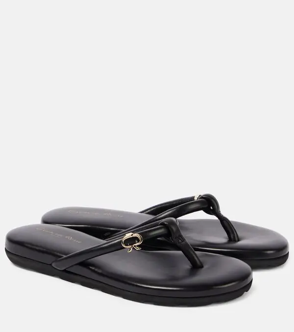 GIANVITO ROSSI Juno Leather Thong Sandals - Black