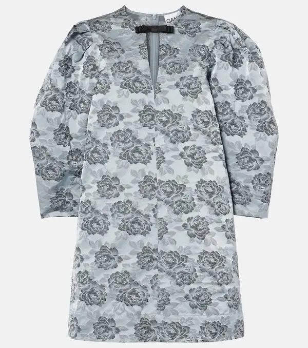 GANNI Floral Jacquard Mini Dress - Blue