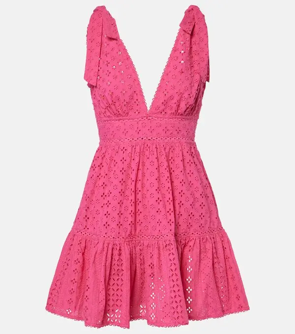 Poupette St Barth Cara Broderie Anglaise Mini Dress - Pink