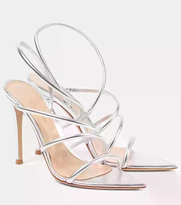 GIANVITO ROSSI Ettie 105 Metallic Leather Sandals - Silver