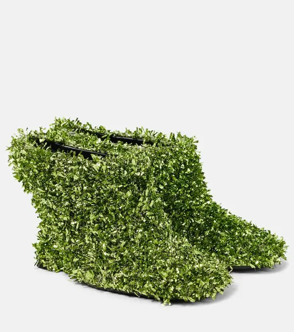 Dries Van Noten 105 Glitter Metallic Wedge Mules - Green