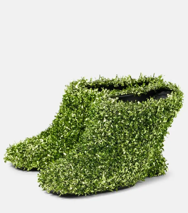 Dries Van Noten 105 Glitter Metallic Wedge Mules