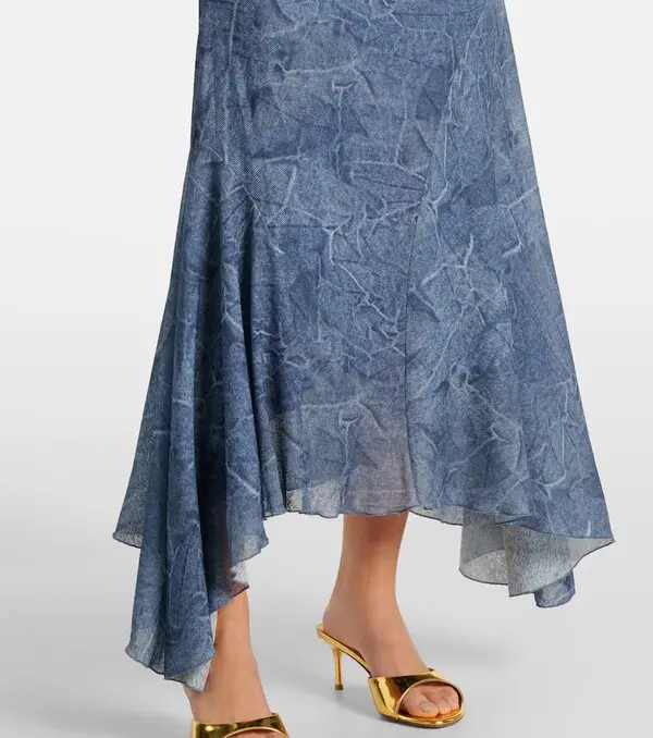 GANNI Printed Ruched Mesh Maxi Dress