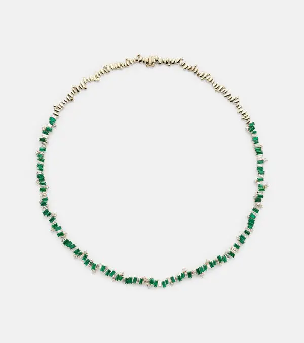 SUZANNE KALAN Bold Burst 18kt Tennis Necklace With Emeralds And Diamonds - Gold