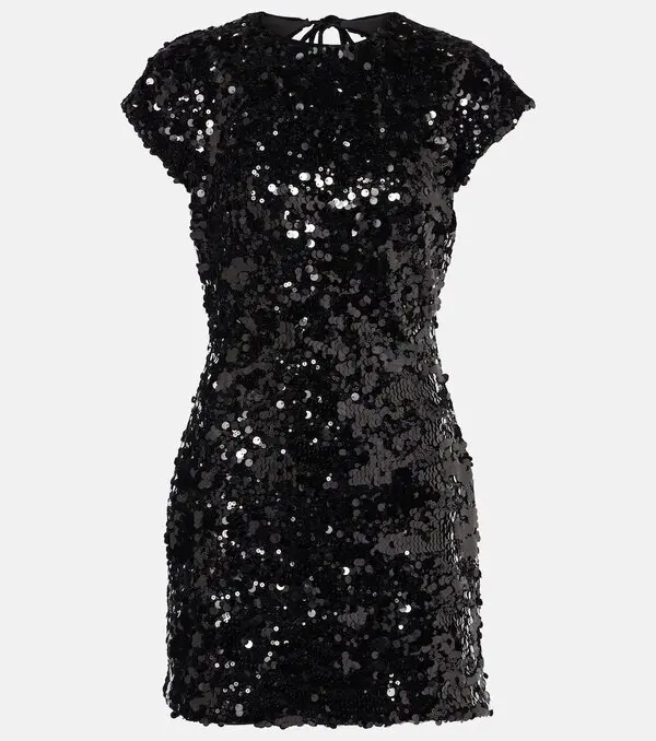 GANNI Sequined Velvet Minidress - Black
