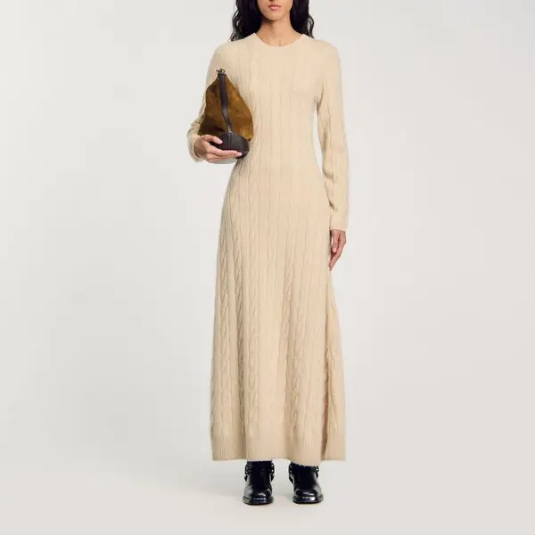 Sandro Cable Knit Maxi Dress - Beige
