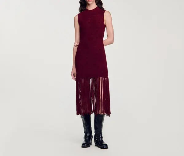 Sandro Velvet Knit Maxi Dress - Bordeaux