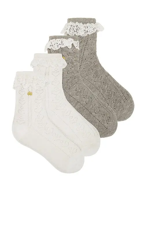 Lele Sadoughi Heather Socks Set Of 2 - Grey & Ivory