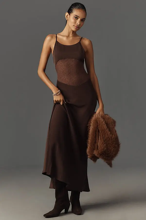 Weworewhat Sleeveless Lace Maxi Dress In Brown - 50% Off | Editorialist