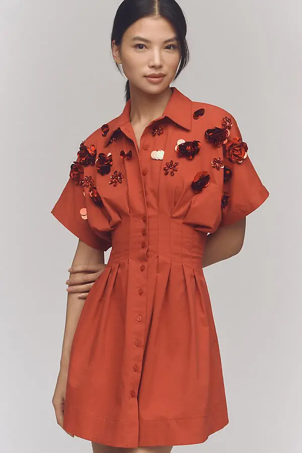 Exquise The Tobie Button-Front Pleated Shirt Dress : Sequ Mi Edition In Red  - 34% Off | Editorialist