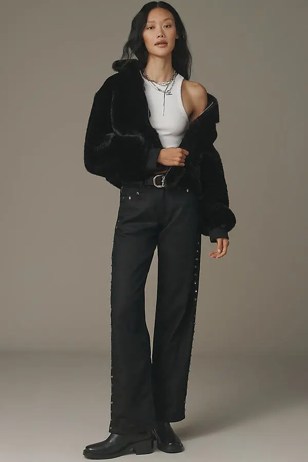 Maeve Rae Faux Fur Crop Jacket - Black