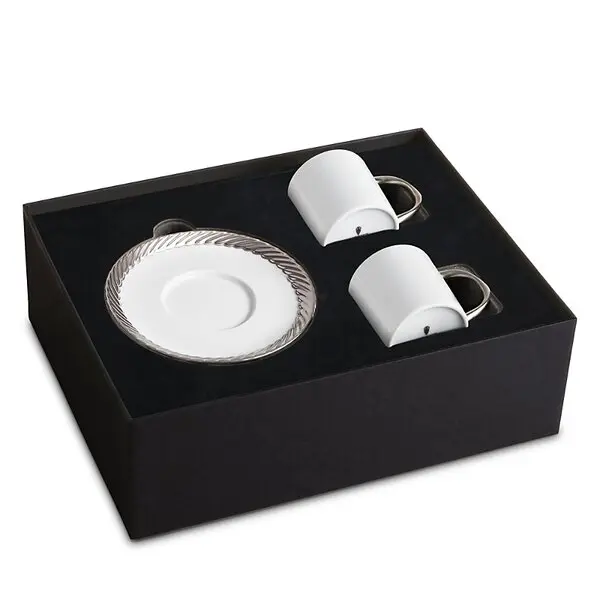 L'Objet Corde Trim Espresso Cup & Saucer, Set Of 2 - Platinum