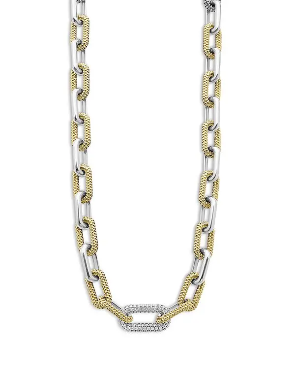 Lagos 18k Yellow Gold And Silver Diamond Link Necklace - Silver/gold