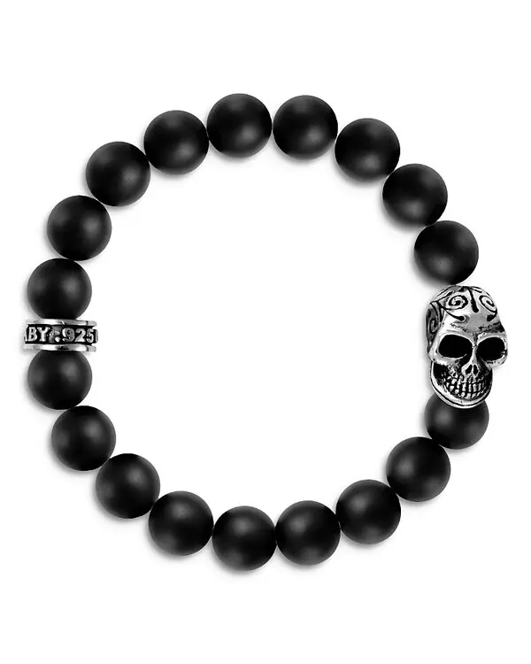 KING BABY STUDIO Onyx Bead Bracelet With Day Of The Dead Skull - Black