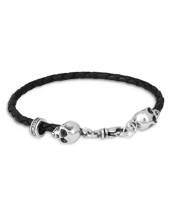 KING BABY STUDIO Braided Leather Skull Bracelet - Black/silver