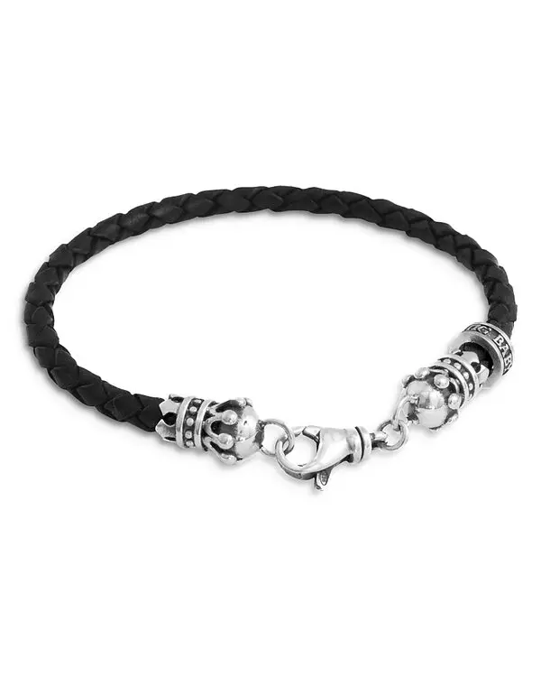 KING BABY STUDIO Braided Bracelet With Crown Detail - Black/silver