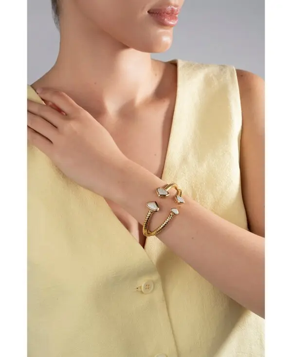 Marina B 18k Yellow Trisolina Castanga Pave Diamond Bangle