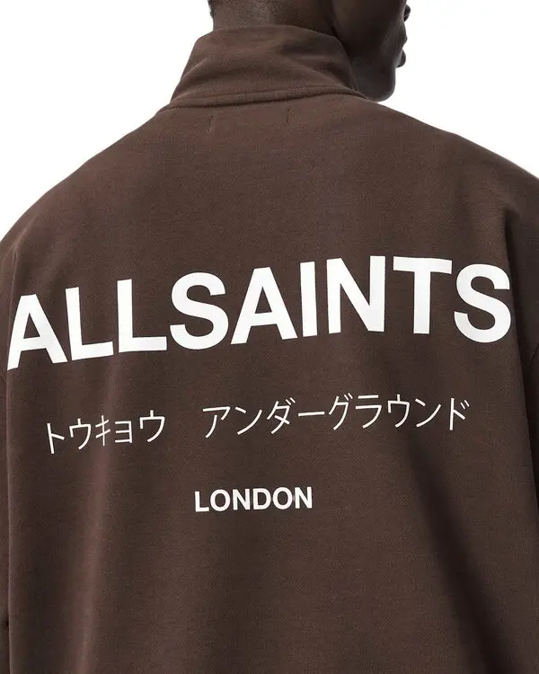 ALLSAINTS Underground Cotton Logo Half Zip Sweatshirt - Bitter Brown