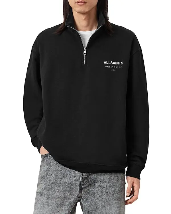 ALLSAINTS Underground Cotton Logo Half Zip Sweatshirt - Jet Black