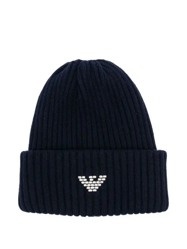 Emporio Armani Ribbed Knit Beanie - Blue
