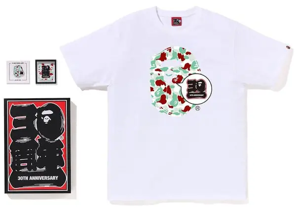 A BATHING APE Store Sendai 30th Anniversary Ape Head Tee Shirt Set - White