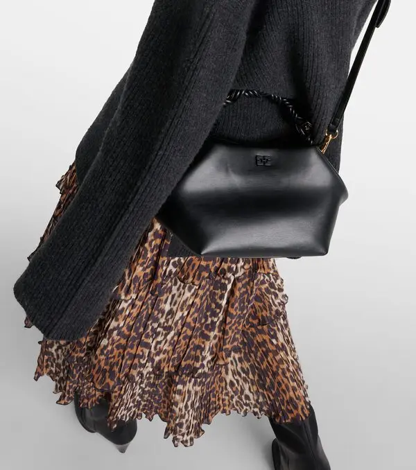 GANNI Small Leather Tote Bag - Black